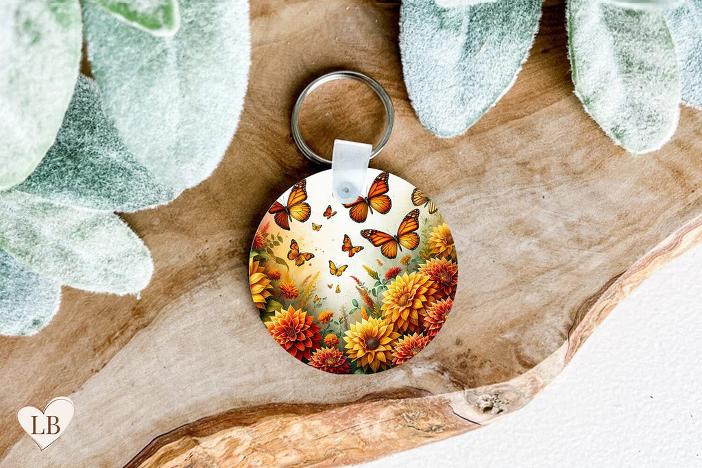 Butterfly Keychain Sublimation, Key Ring PNG, Key Fob Design - So Fontsy