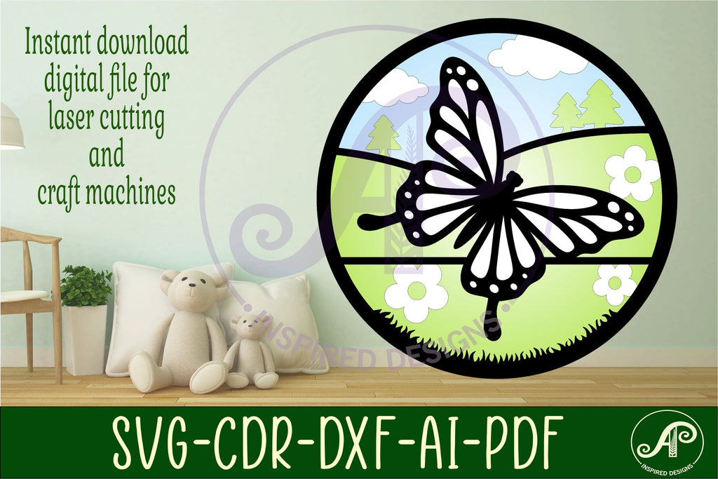 Butterfly layered wall sign svg laser cut file - So Fontsy