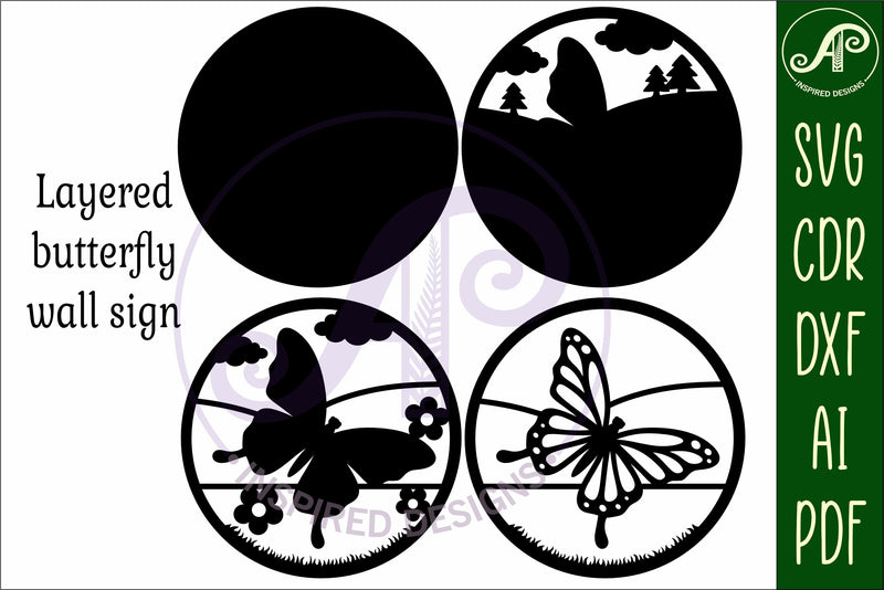 Butterfly layered wall sign svg laser cut file - So Fontsy