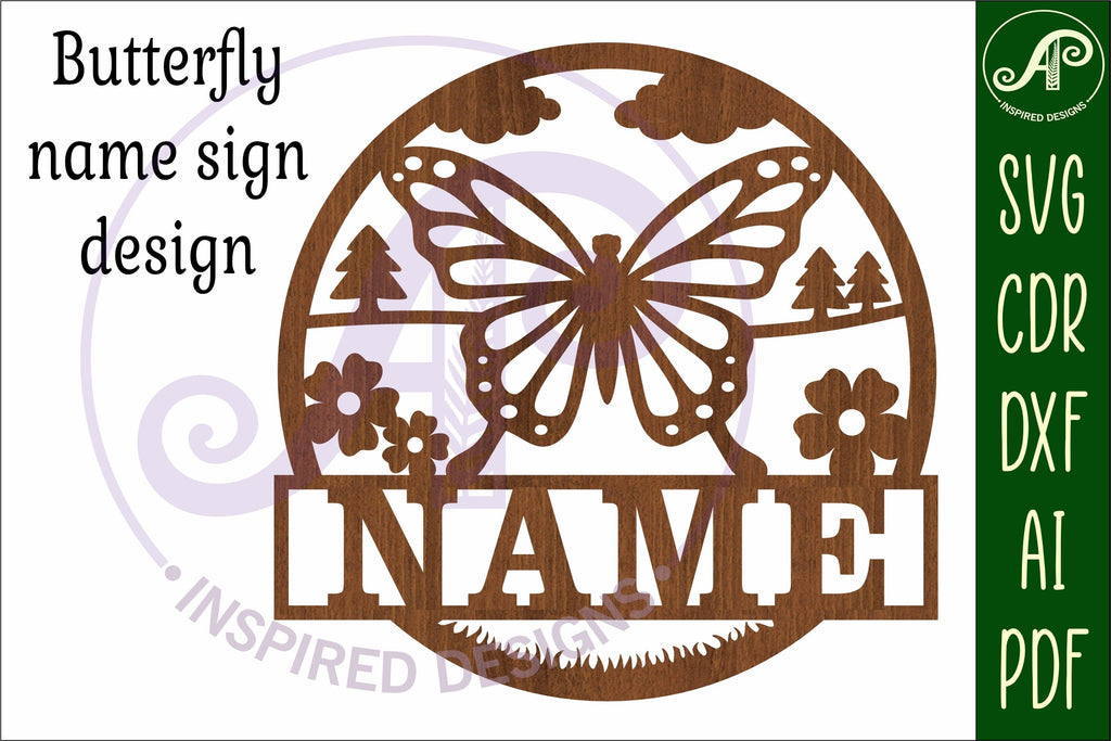 Butterfly name sign svg laser cut template - So Fontsy
