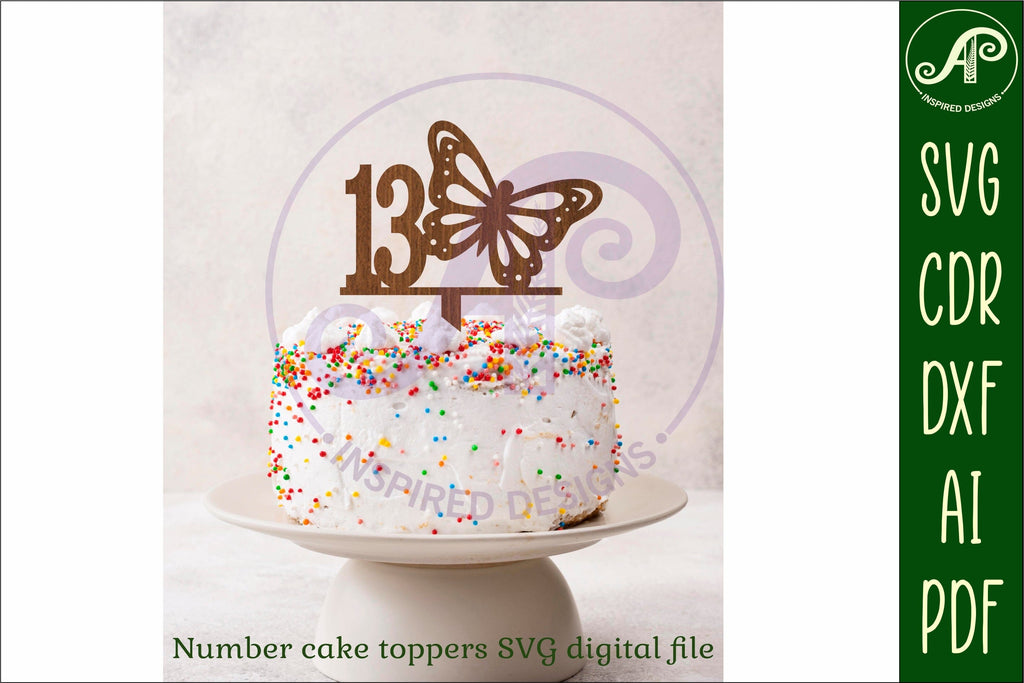 Butterfly number cake toppers, 19 designs SVG laser cut - So Fontsy