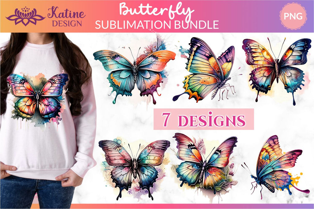 Butterfly PNG, Sublimation Design Bundle, Watercolor Butterfly Clipart ...