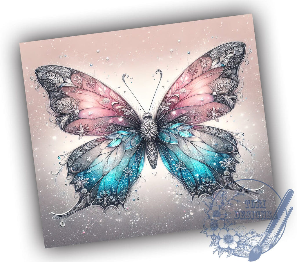 Butterfly Tumbler, Snowflake Glitter Design, Winter Christmas Wrap ...