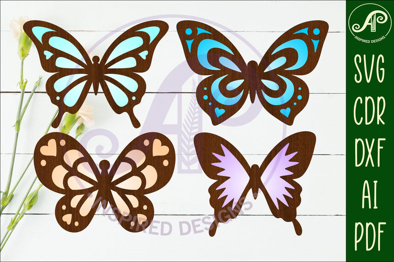 Butterfly two layer laser cut outs SVG file d5 - So Fontsy