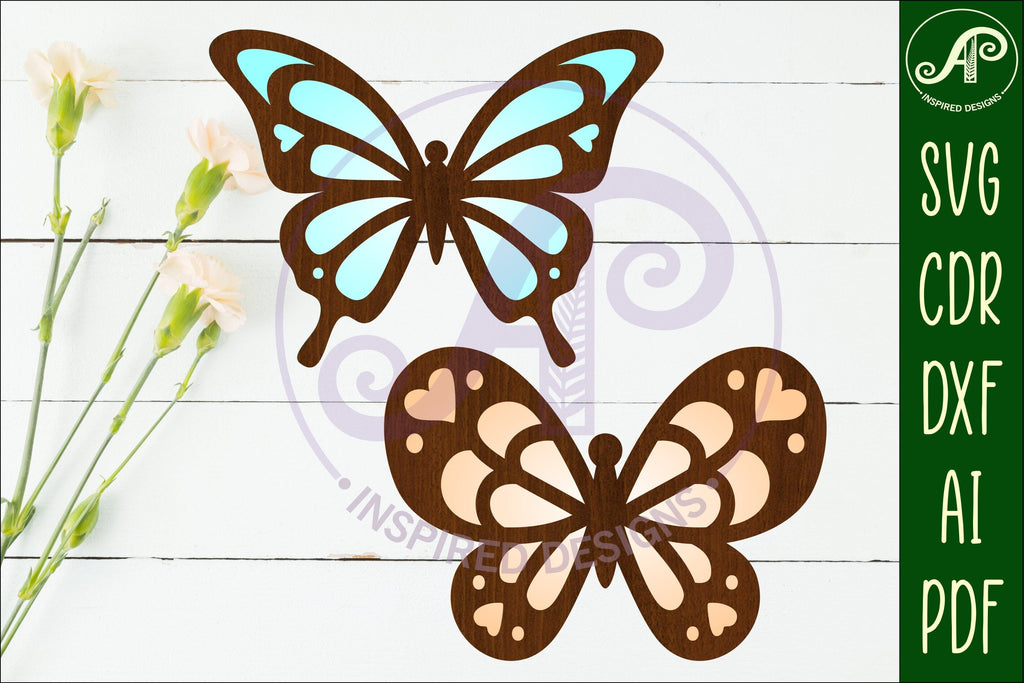 Butterfly two layer laser cut outs SVG file d5 - So Fontsy