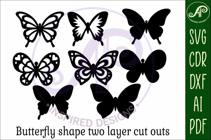 Butterfly two layer laser cut outs SVG file d5 - So Fontsy