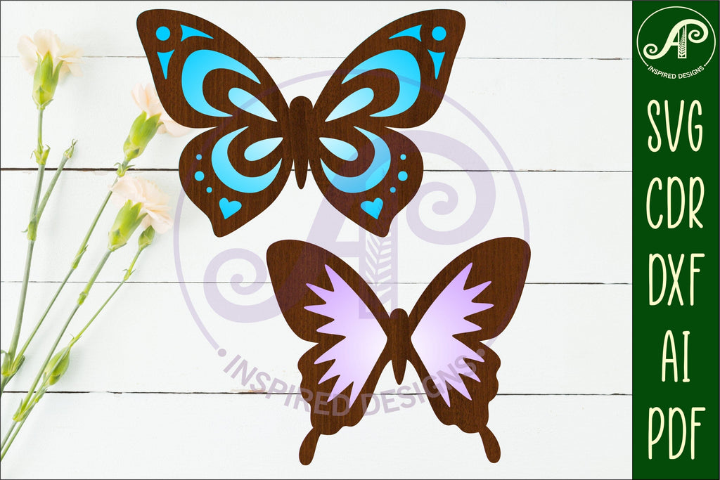 Butterfly two layer laser cut outs SVG file d5 - So Fontsy