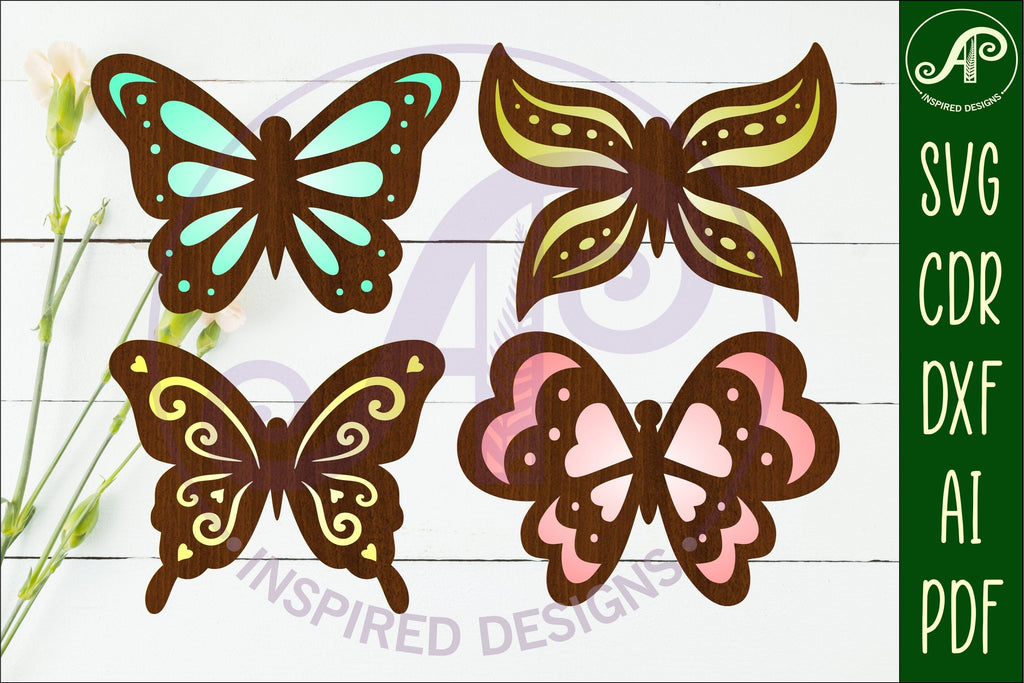 Butterfly two layer laser cut outs SVG file d6 - So Fontsy