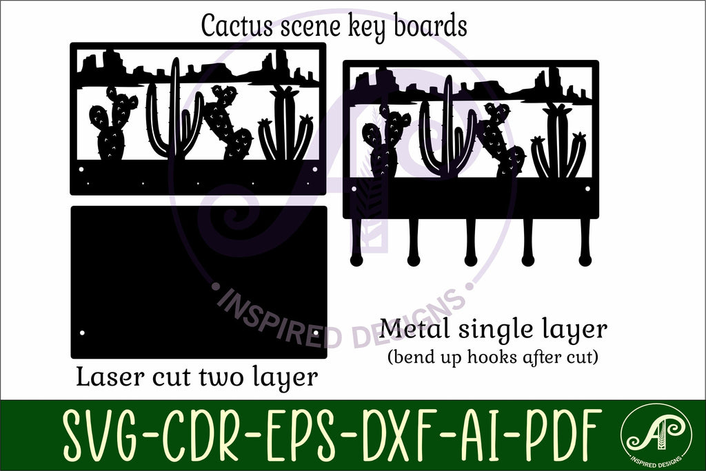 Cactus desert Key holder designs for wood and metal cutting - So Fontsy