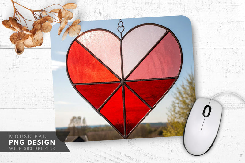 Calming Red Stained Glass Heart Mouse Pad PNG Design - So Fontsy