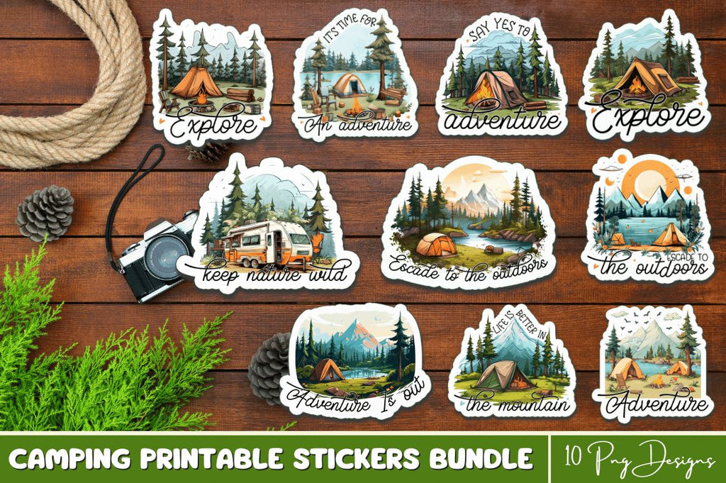 Camping Stickers Bundle - So Fontsy