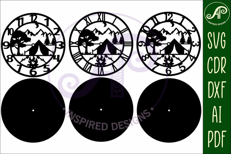 Camping wall clock laser cut files, SVG file. - So Fontsy