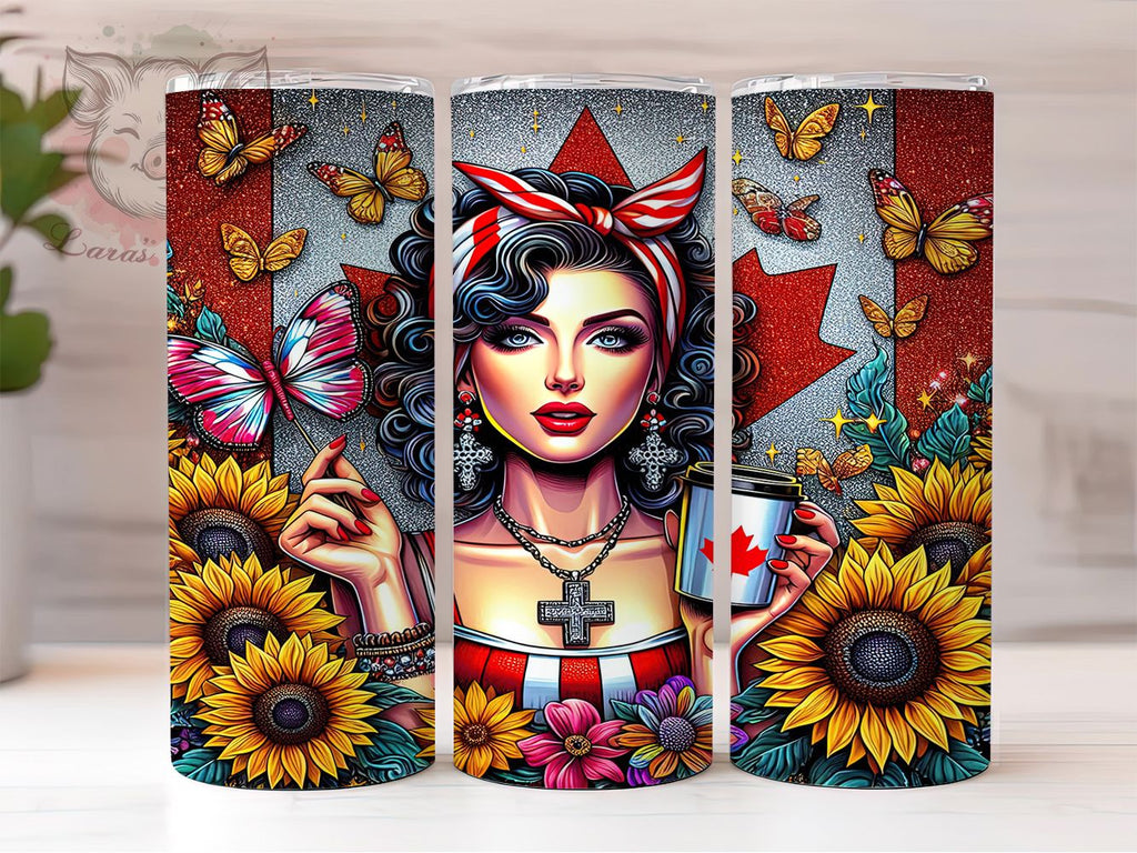 Canadian Girl Tumbler Wrap, Sunflower Canada Sublimation Design, 20oz ...