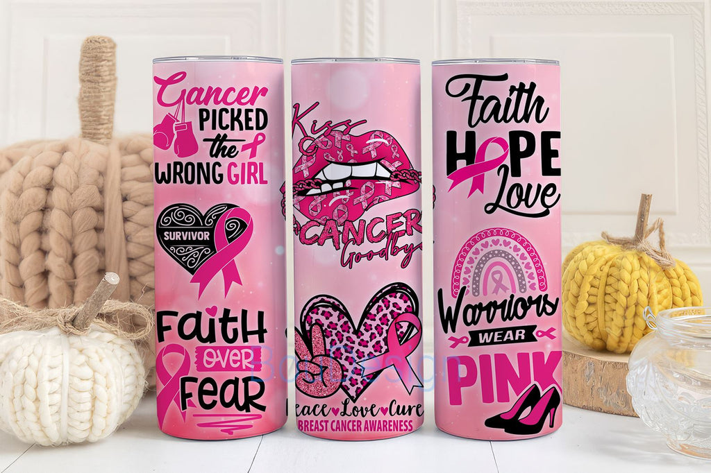 Cancer Tumbler Wrap, Cancer Awareness Pink Tumbler PNG, 20oz Skinny ...