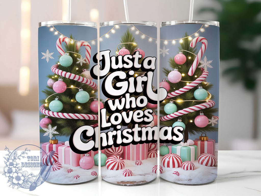 Candy Cane Christmas Tree Girl Tumbler, Just a Girl Who Loves Christmas ...