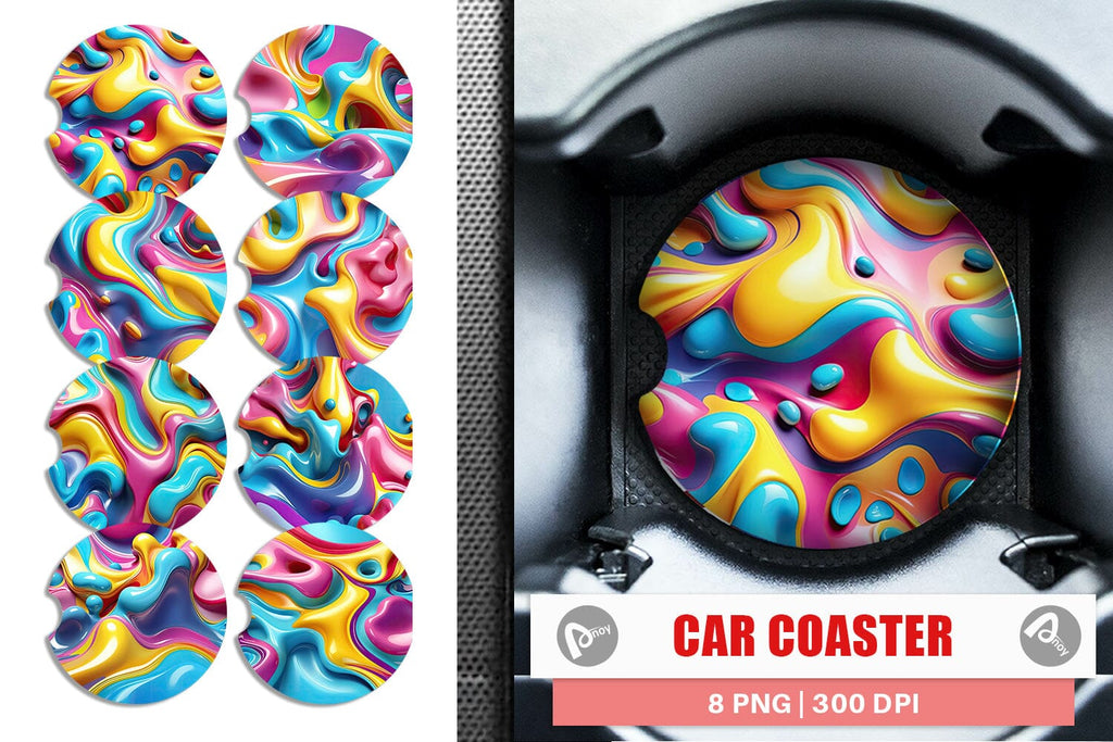 Car Coaster 3D Colorful Liquid - So Fontsy
