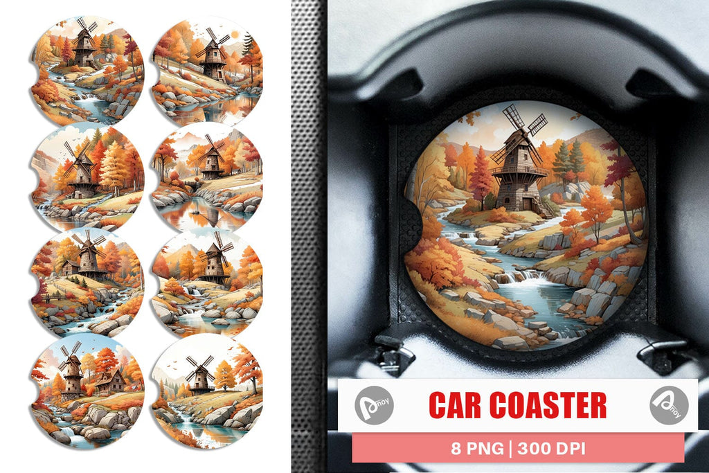 Car Coaster Autumn Windmill Landscape - So Fontsy