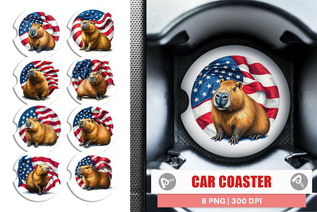 Car Coaster Capybara 4th of July - So Fontsy