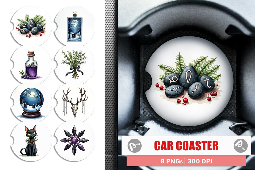 Car Coaster Mystical Macabre Yule Watercolor - So Fontsy