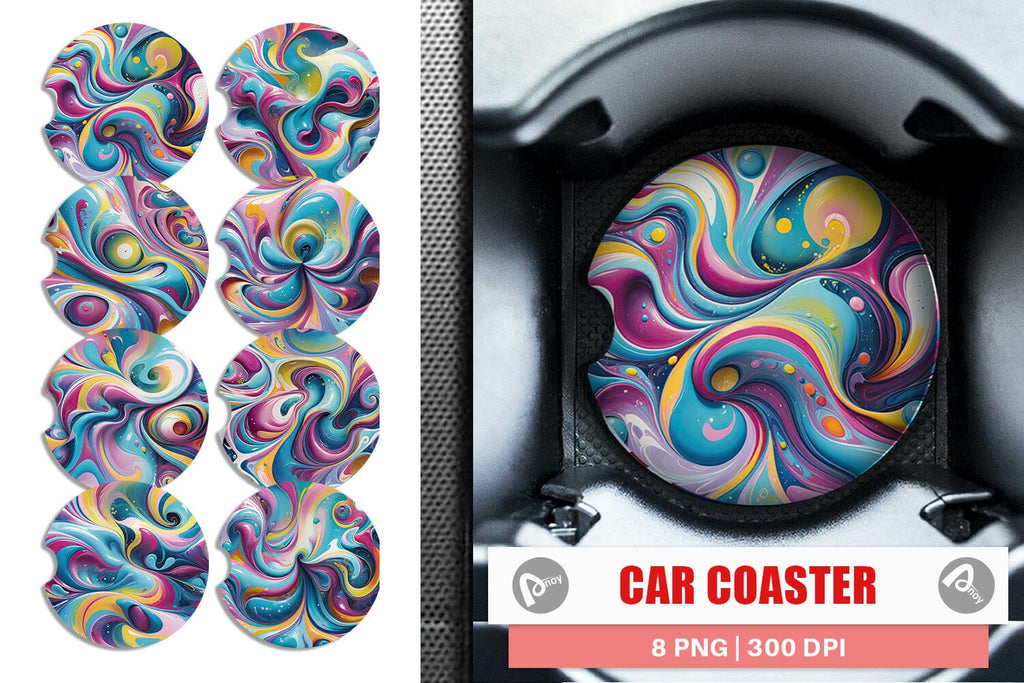 Car Coaster Pastel Liquid Swirl - So Fontsy