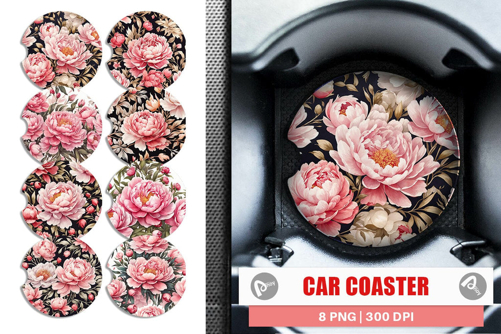 Car Coaster Peony Pattern - So Fontsy