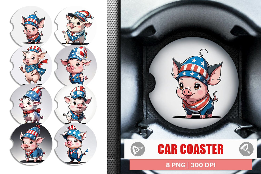 Car Coaster Pig 4th of July - So Fontsy