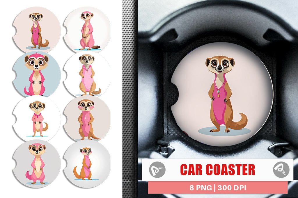 Car Coaster Pink Meerkat Valentine - So Fontsy