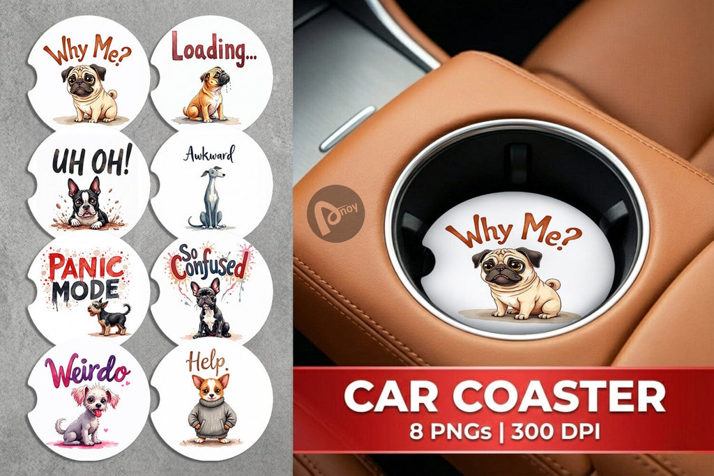 Car Coaster Socially Awkward Dog Watercolor - So Fontsy