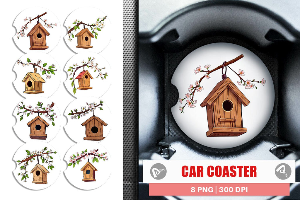 Car Coaster Spring Birdhouse - So Fontsy