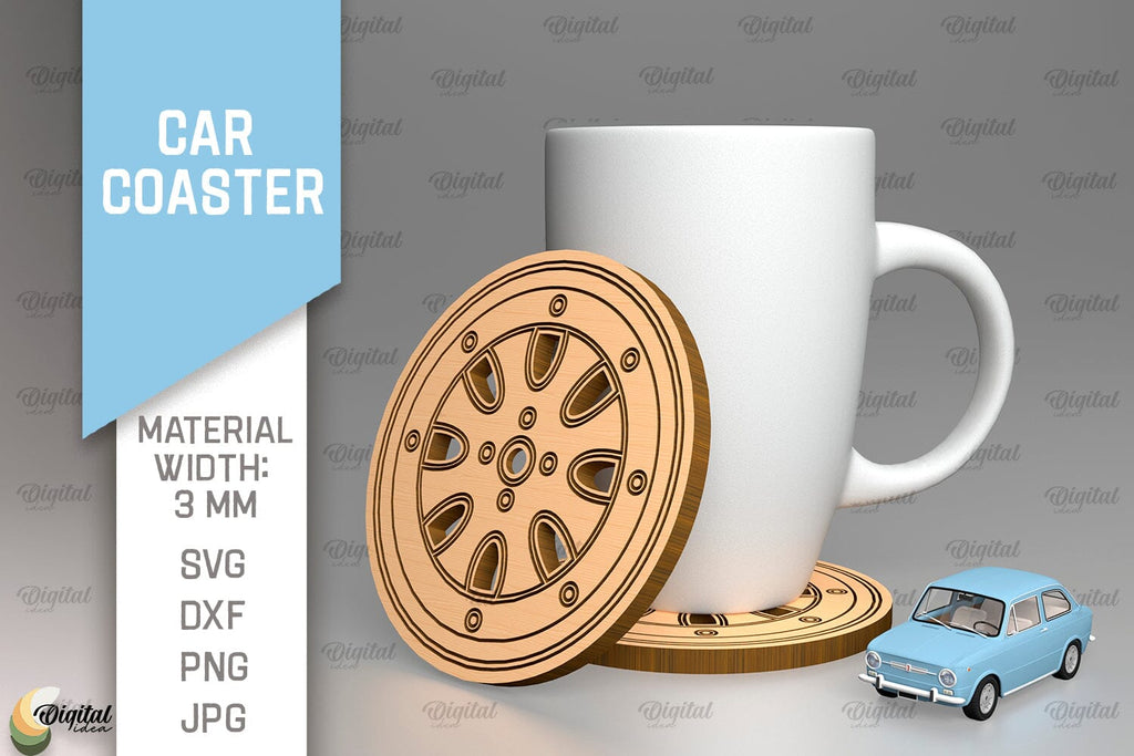 Car Coaster SVG. Wheel Coaster Laser Cut - So Fontsy