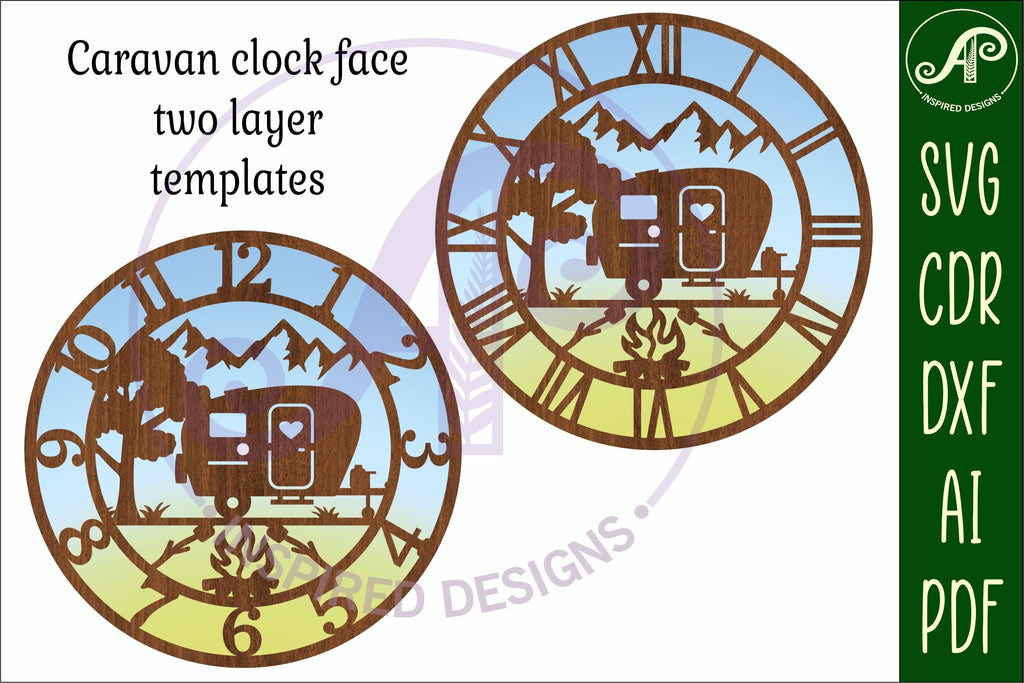 Caravan/camping wall clock laser cut files, SVG file. - So Fontsy