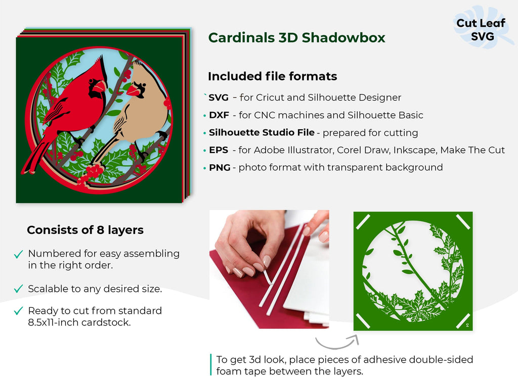 Cardinal shadow box svg - 3d Cardinal pair svg, Birdwatching svg ...
