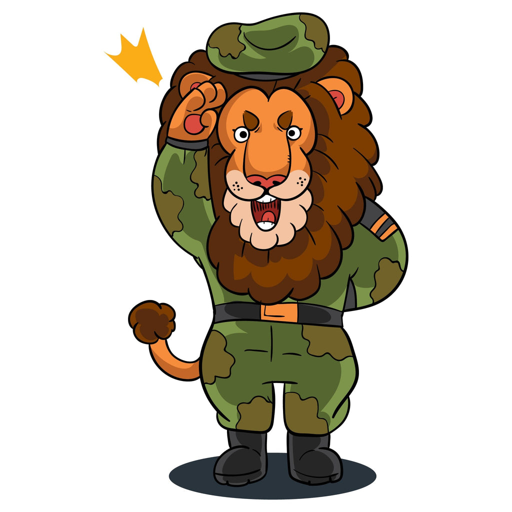 Cartoon lion saluting in military uniform - So Fontsy