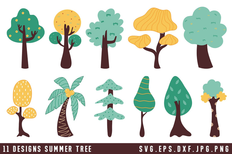 Cartoon Tree Clipart Design | Spring Summer Tree Clipart SVG - So Fontsy