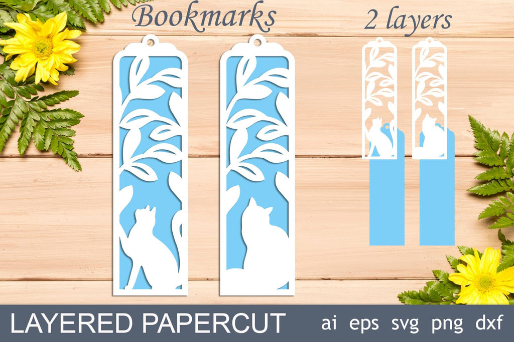 Cat bookmarks svg, Animal layered bookmark, Papercut template - So Fontsy