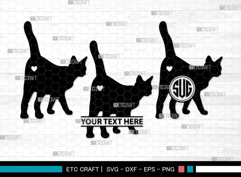 Cat Butt Monogram, Cat Butt Silhouette, Cat Butt SVG, Pet Svg, Meow Svg ...