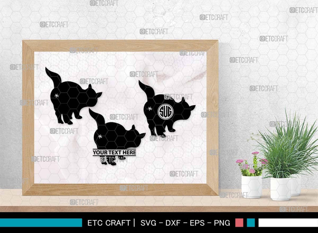 Cat Butt Monogram, Cat Butt Silhouette, Cat Butt SVG, Pet Svg, Meow Svg ...