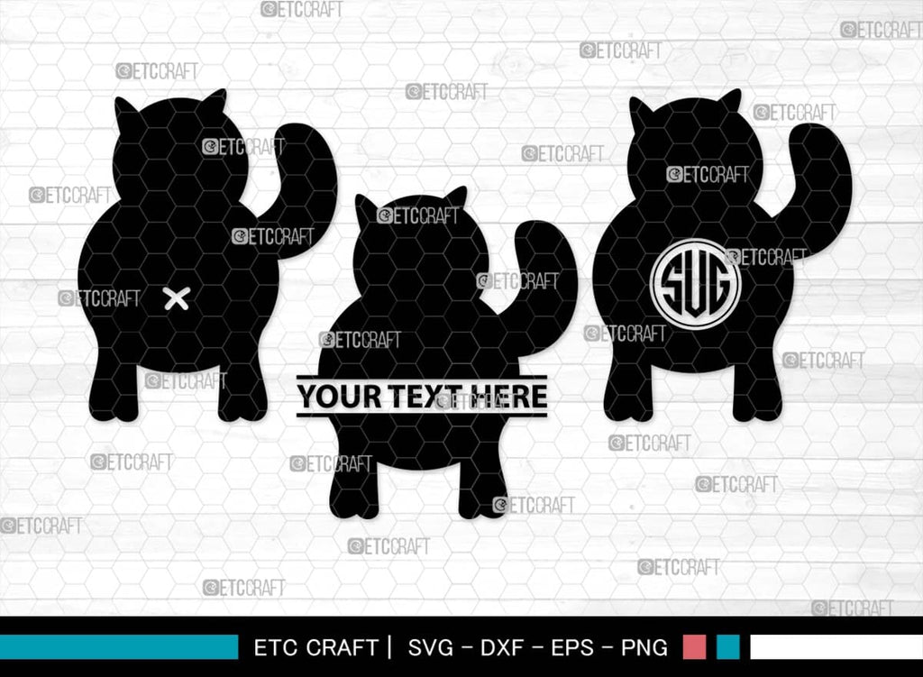 Cat Butt Monogram, Cat Butt Silhouette, Cat Butt SVG, Pet Svg, Meow Svg ...
