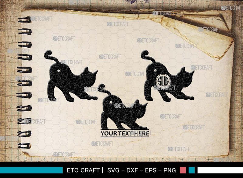Cat Butt Monogram, Cat Butt Silhouette, Cat Butt SVG, Pet Svg, Meow Svg ...