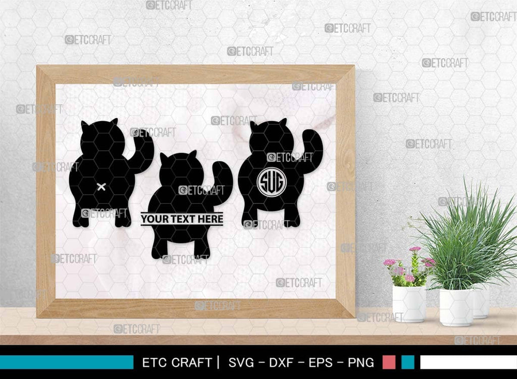Cat Butt Monogram, Cat Butt Silhouette, Cat Butt SVG, Pet Svg, Meow Svg ...