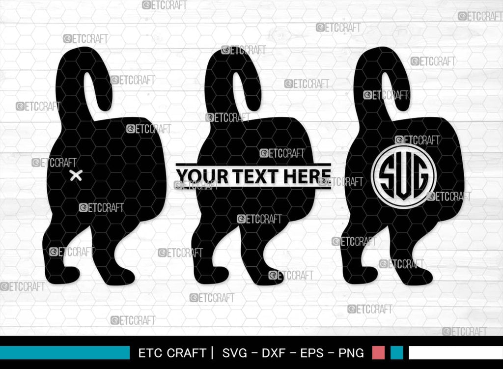Cat Butt Monogram, Cat Butt Silhouette, Cat Butt SVG, Pet Svg, Meow Svg ...