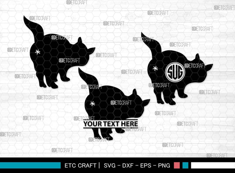 Cat Butt Monogram, Cat Butt Silhouette, Cat Butt SVG, Pet Svg, Meow Svg ...