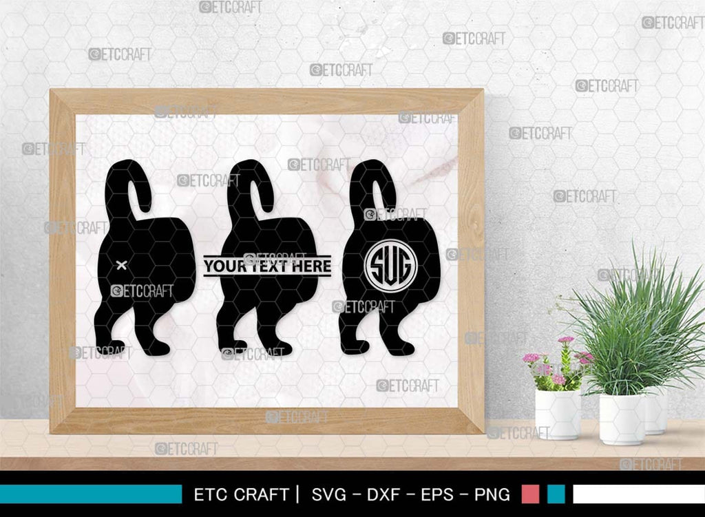 Cat Butt Monogram, Cat Butt Silhouette, Cat Butt SVG, Pet Svg, Meow Svg ...