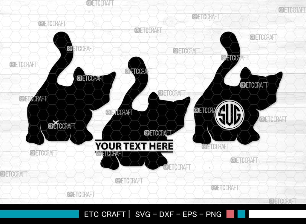 Cat Butt Monogram, Cat Butt Silhouette, Cat Butt SVG, Pet Svg, Meow Svg ...