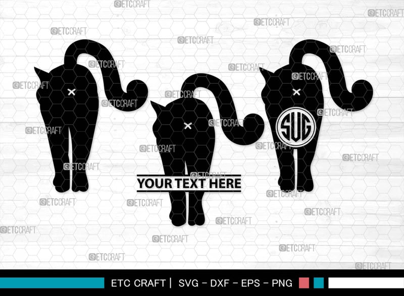 Cat Butt Monogram, Cat Butt Silhouette, Cat Butt SVG, Pet Svg, Meow Svg ...