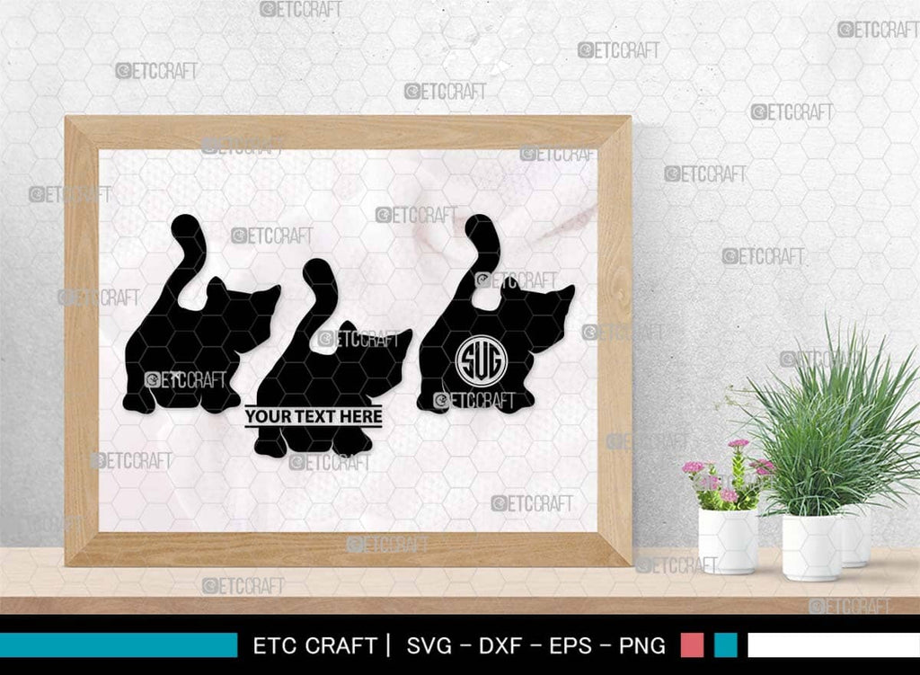 Cat Butt Monogram, Cat Butt Silhouette, Cat Butt SVG, Pet Svg, Meow Svg ...