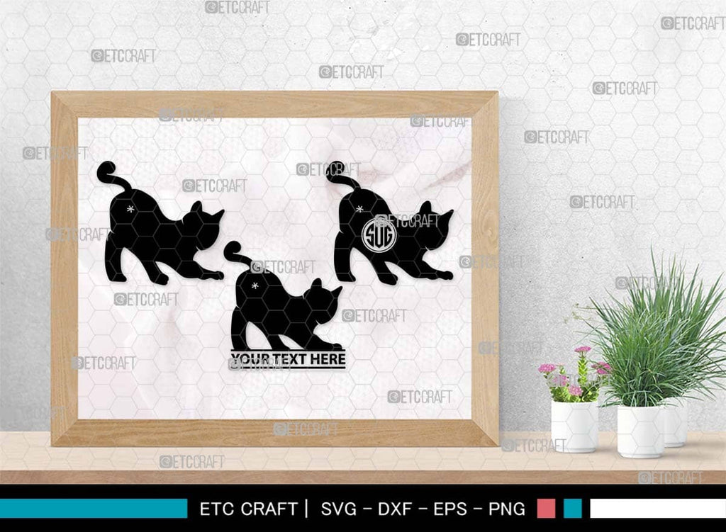 Cat Butt Monogram, Cat Butt Silhouette, Cat Butt SVG, Pet Svg, Meow Svg ...
