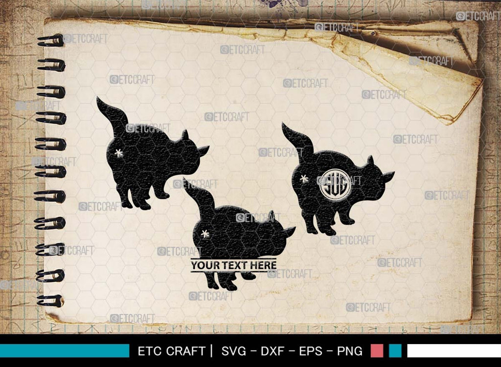 Cat Butt Monogram, Cat Butt Silhouette, Cat Butt SVG, Pet Svg, Meow Svg ...