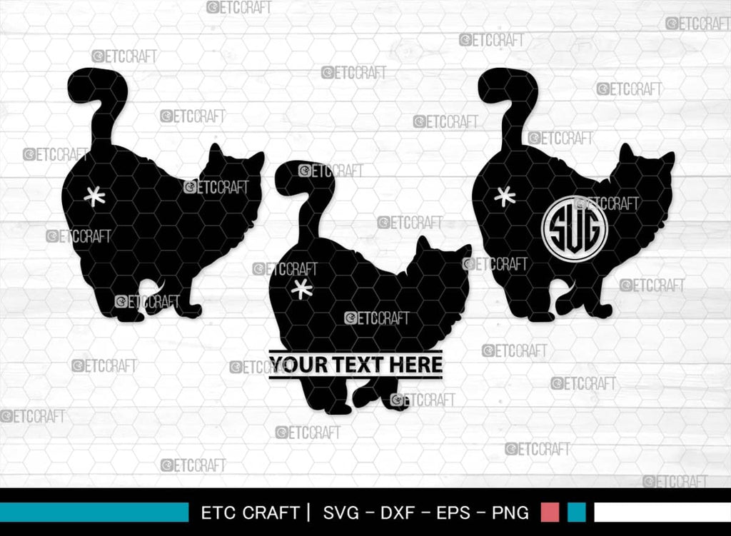 Cat Butt Monogram, Cat Butt Silhouette, Cat Butt SVG, Pet Svg, Meow Svg ...