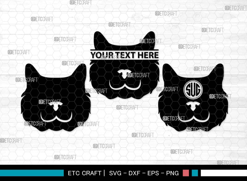 Cat Head Monogram, Cat Head Silhouette, Cat Head SVG, Head Svg, Pet Svg ...